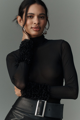 AFRM Helena Ruffled Cuff Mock-Neck Knit Top | Anthropologie