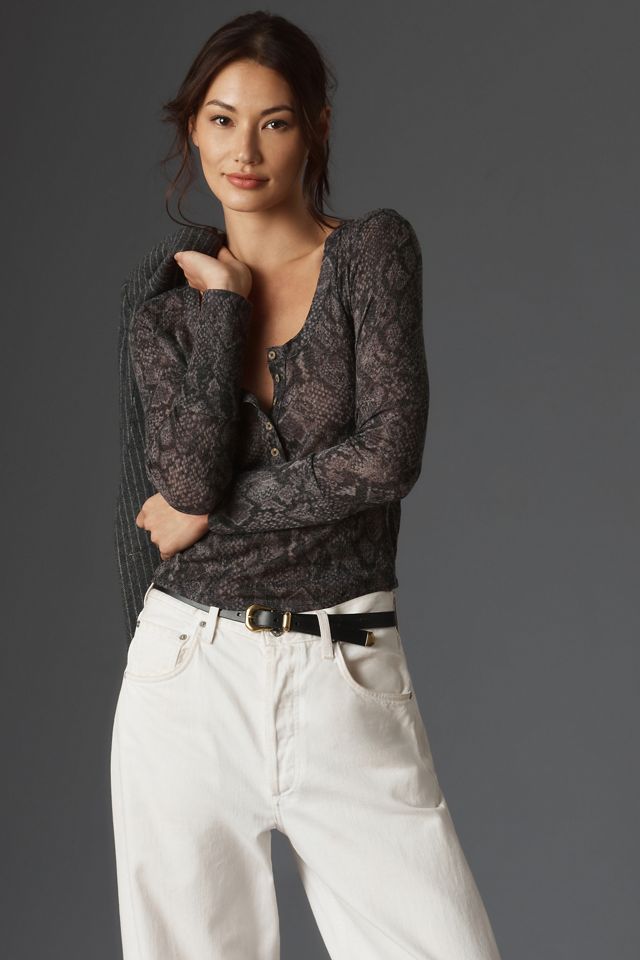 Andie Ribbed Tissue Henley Top by Pilcro | Anthropologie
