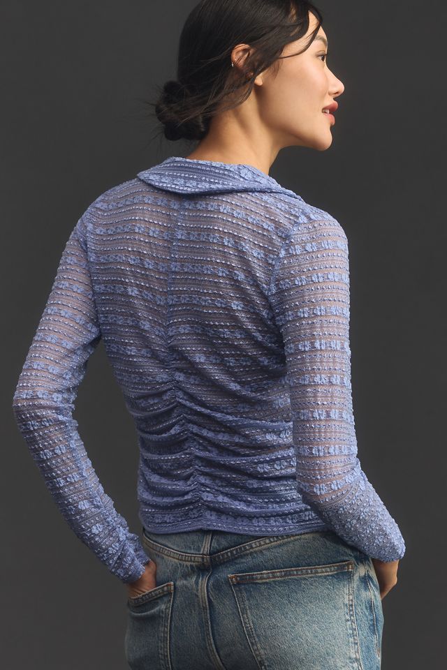By Anthropologie Long Sleeve V Neck Floral Lace Top Anthropologie
