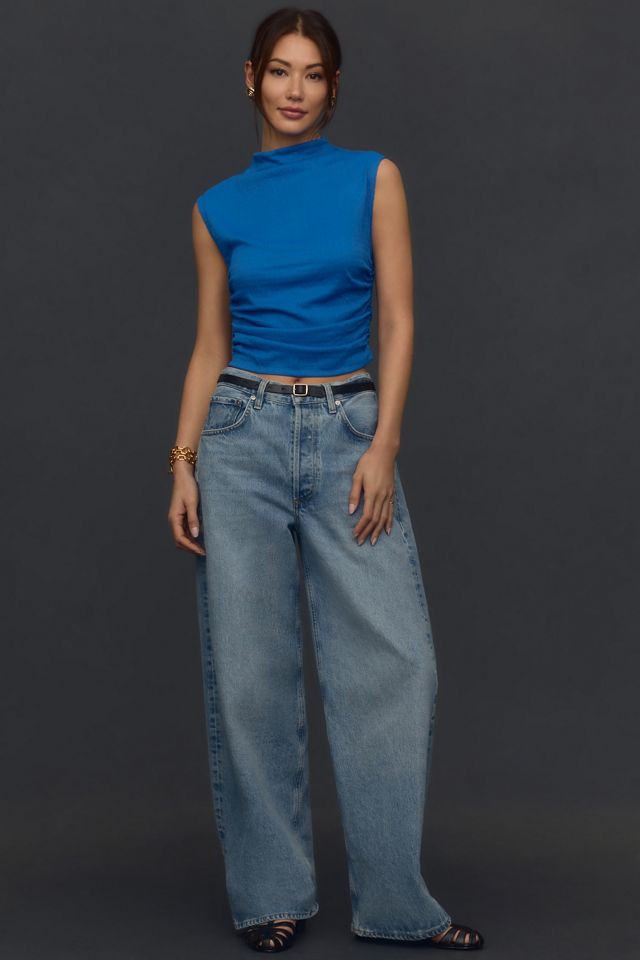 Maeve Mock-Neck Textured Muscle Tee | Anthropologie