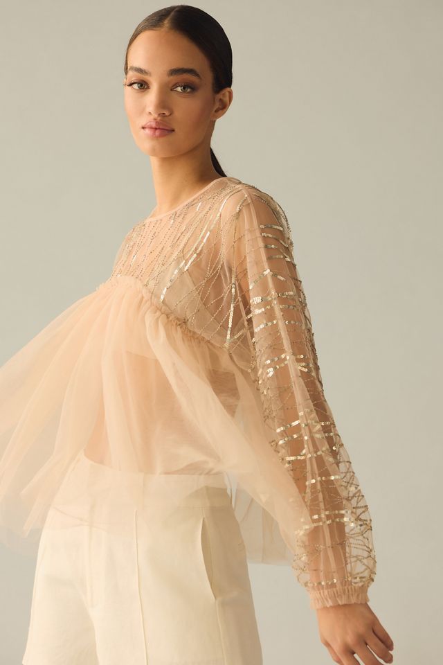 Forever That Girl Embellished Sheer Top | Anthropologie
