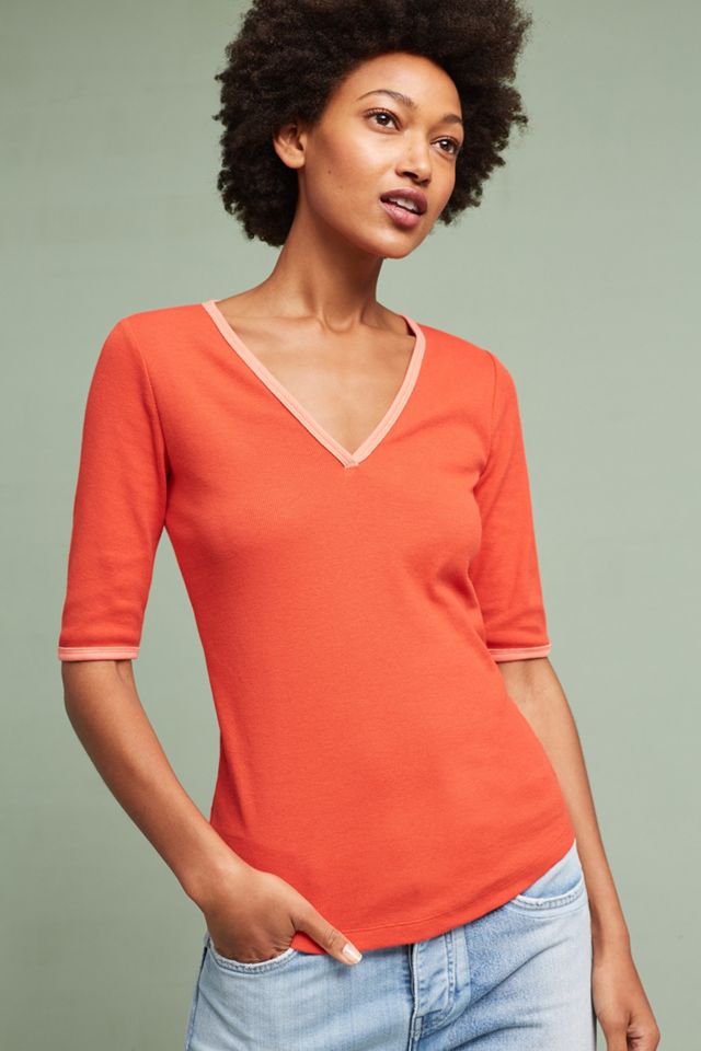 Brea V-Neck Ringer Tee | Anthropologie