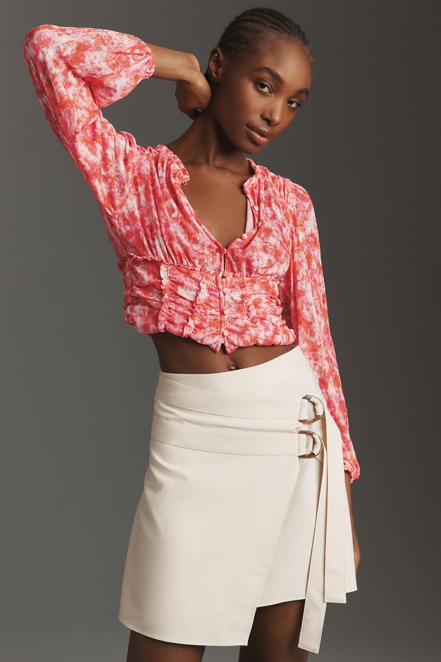 By Anthropologie Long-Sleeve Femme Ruched Cropped Top | Anthropologie