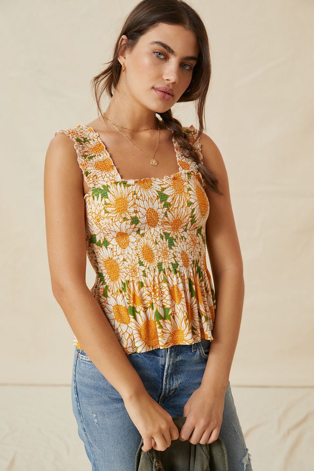 Conditions Apply Katalia Impreso Smocked Peplum Tank | Anthropologie UK