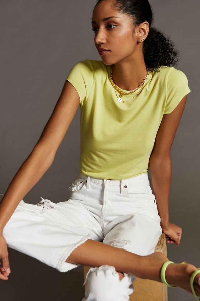 Rolled Raw-Edge Fitted Crop Tee | Anthropologie UK
