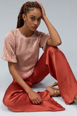 Sarah Hann Sequined Puff-Sleeve Top | Anthropologie