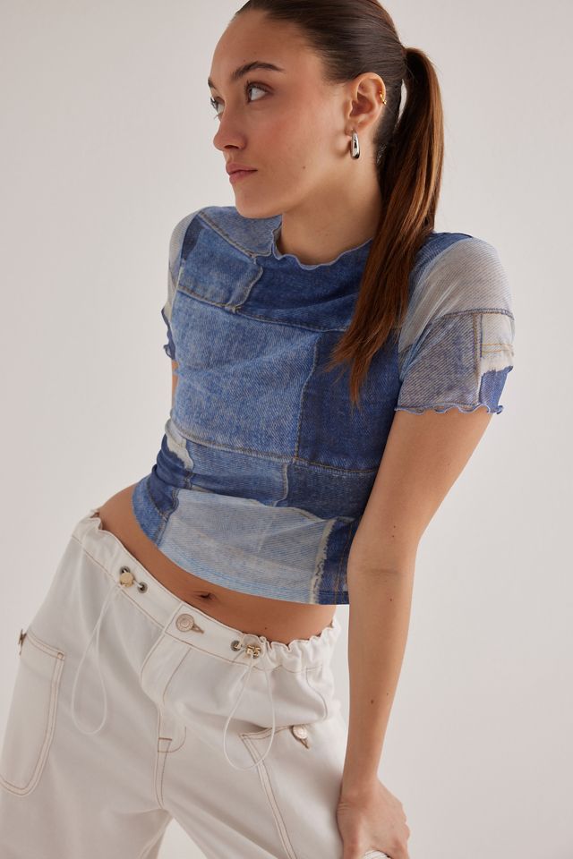 Patchwork Denim Mesh T-Shirt | Anthropologie UK