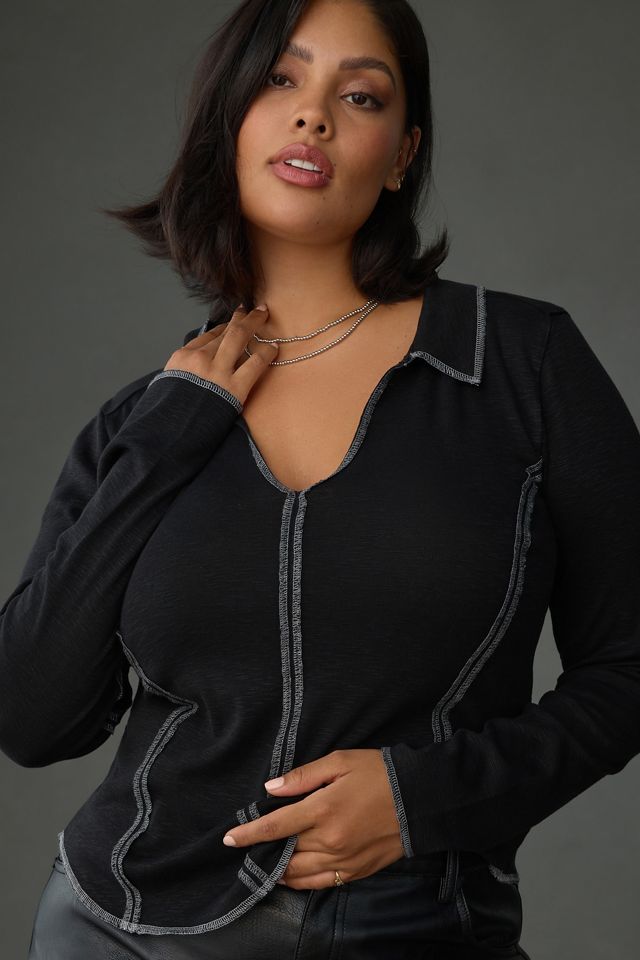 Pilcro Stitched Long-Sleeve Top | Anthropologie