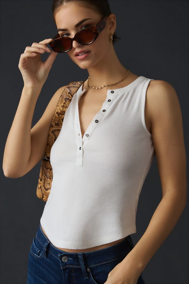 Pilcro Ribbed Henley Tank | Anthropologie UK