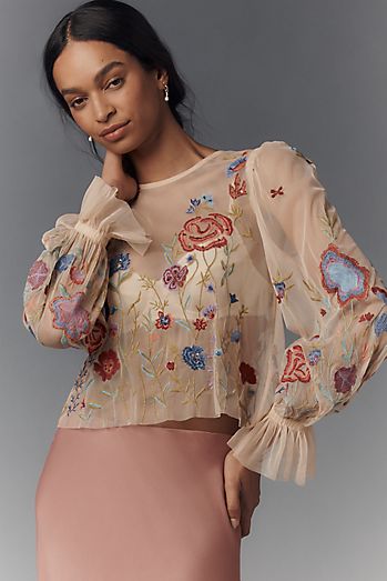 The Lainie Long-Sleeve Lace Cutwork Blouse: Velvet Edition The Lainie Long-Sleeve Lace Cutwork Blouse: Velvet Edition