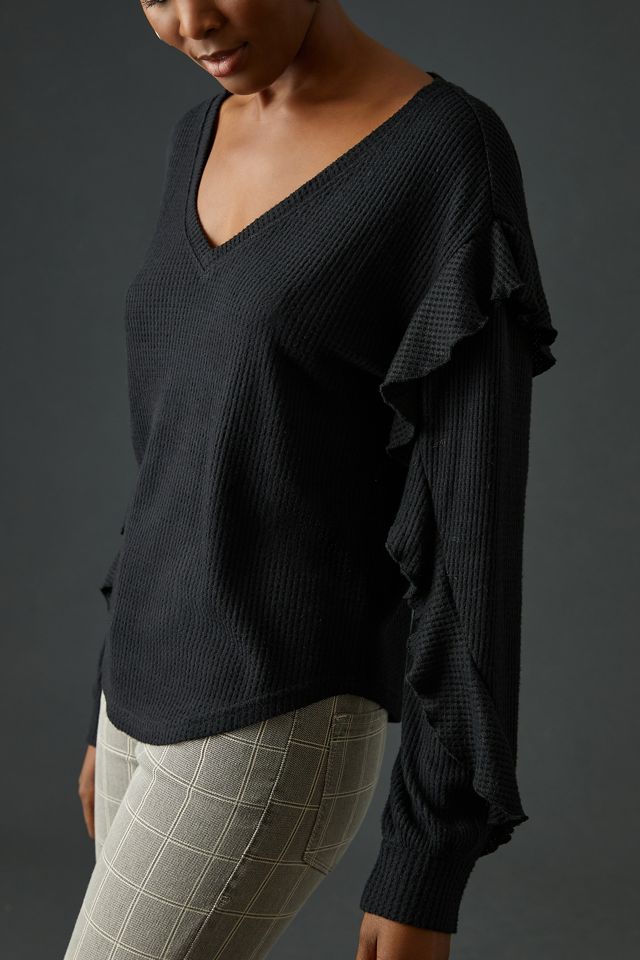 Pilcro Ruffled V-Neck Top | Anthropologie