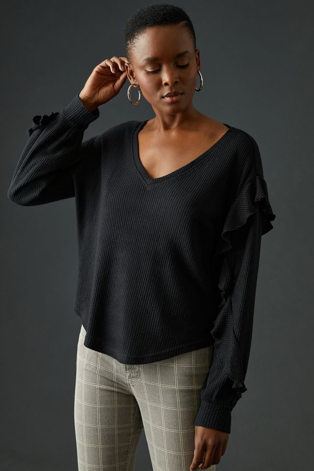 Pilcro Ruffled V-Neck Top | Anthropologie
