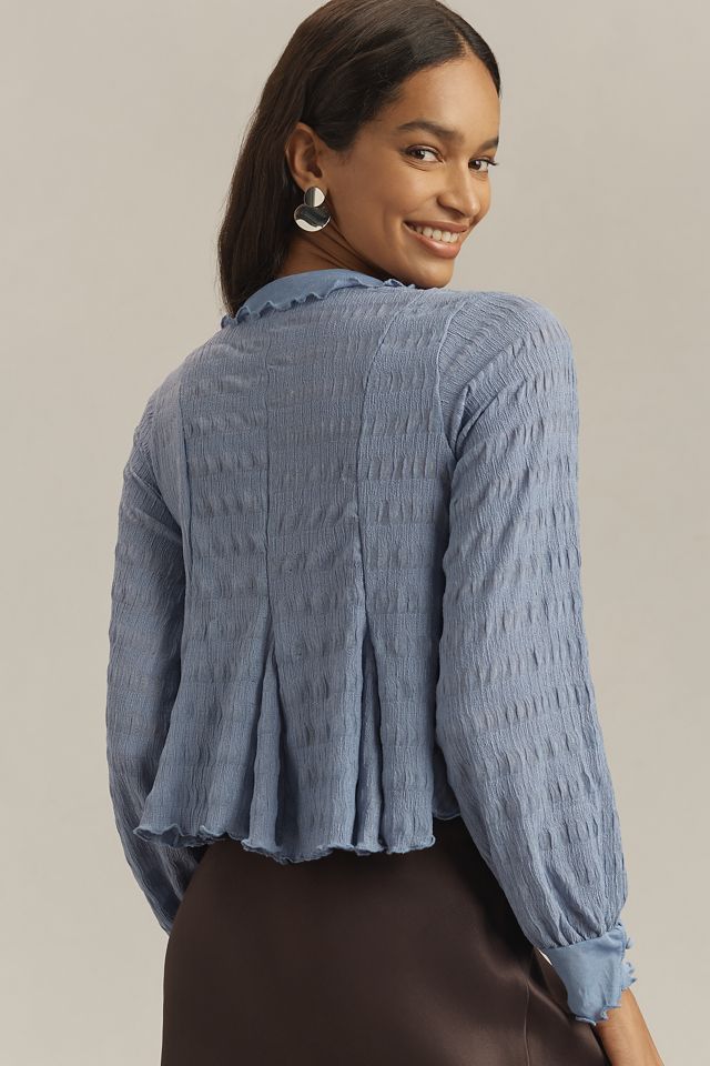 By Anthropologie Long-Sleeve Button-Front Textured Blouse | Anthropologie