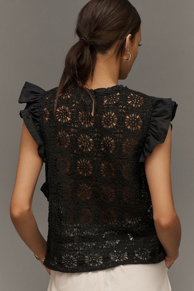 Flat White Crochet Ruffle Top | Anthropologie