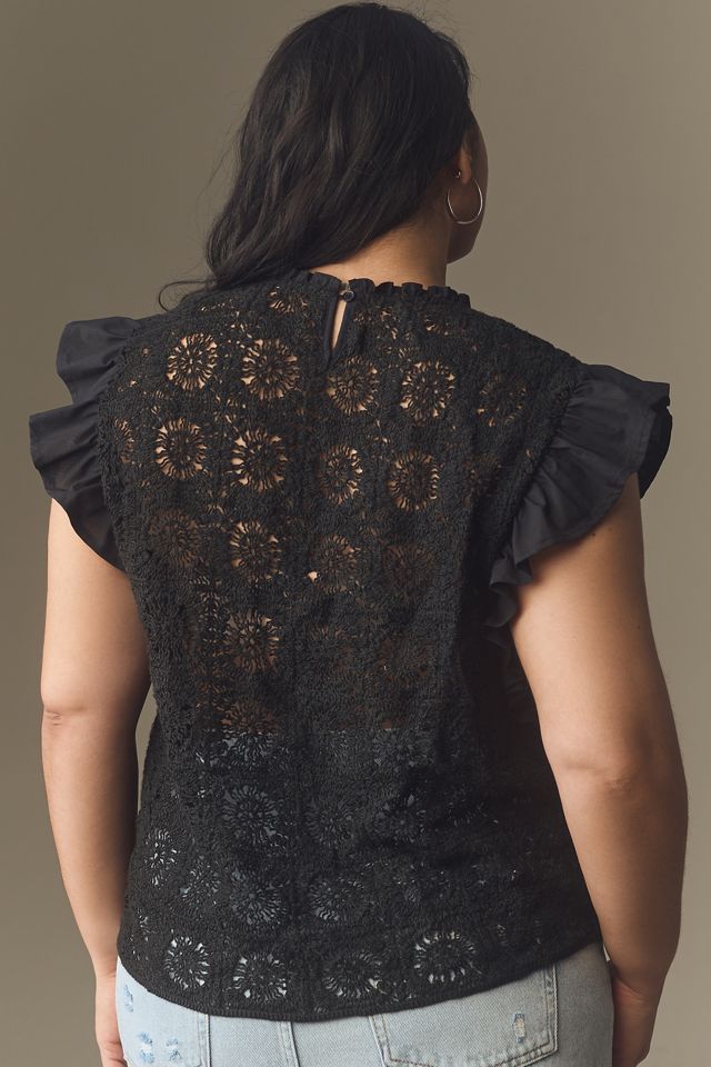 Flat White Crochet Ruffle Top | Anthropologie