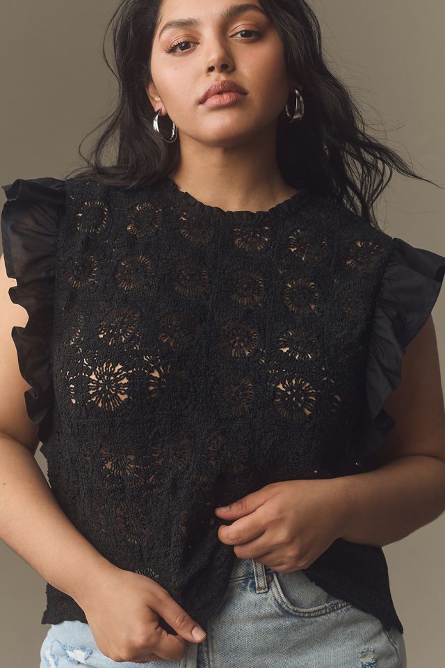 Flat White Crochet Ruffle Top | Anthropologie