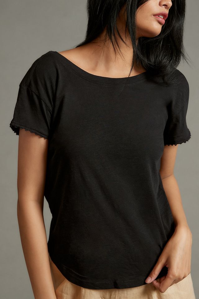 By Anthropologie Low-Back Lace-Trimmed Tee | Anthropologie