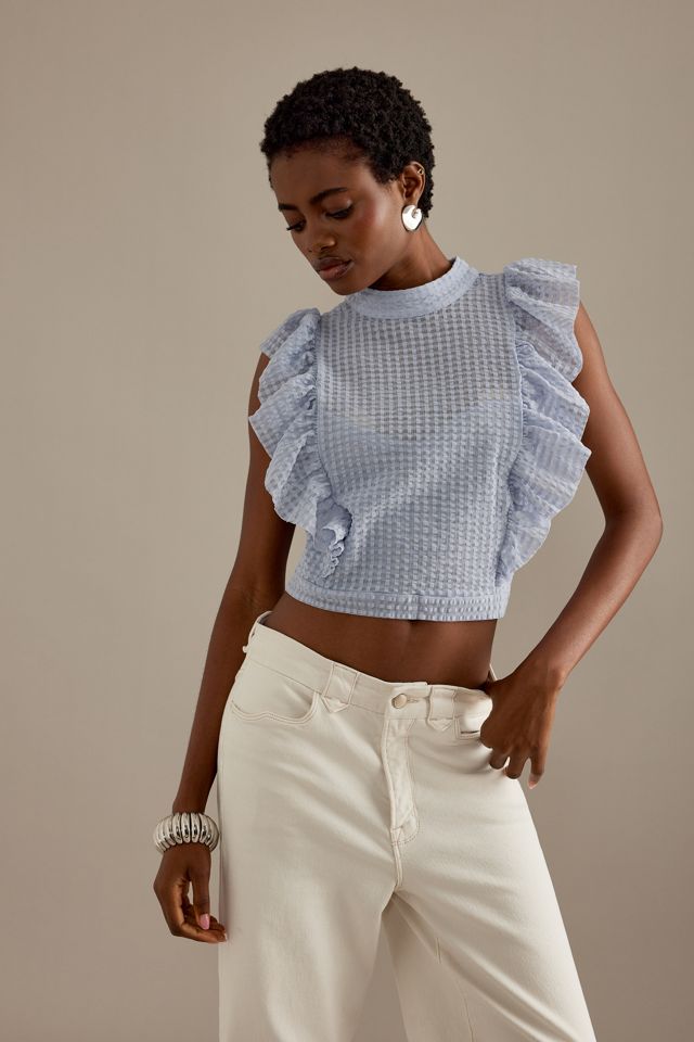Maeve Cropped Ruffle Mesh Top | Anthropologie UK