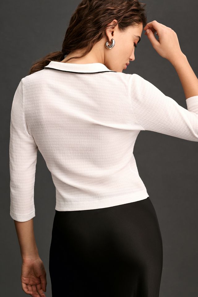 Maeve Rosette Collared Open-Front Top | Anthropologie