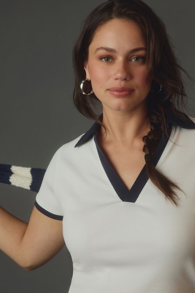 Maeve Short-Sleeve Colorblock Polo Top | Anthropologie