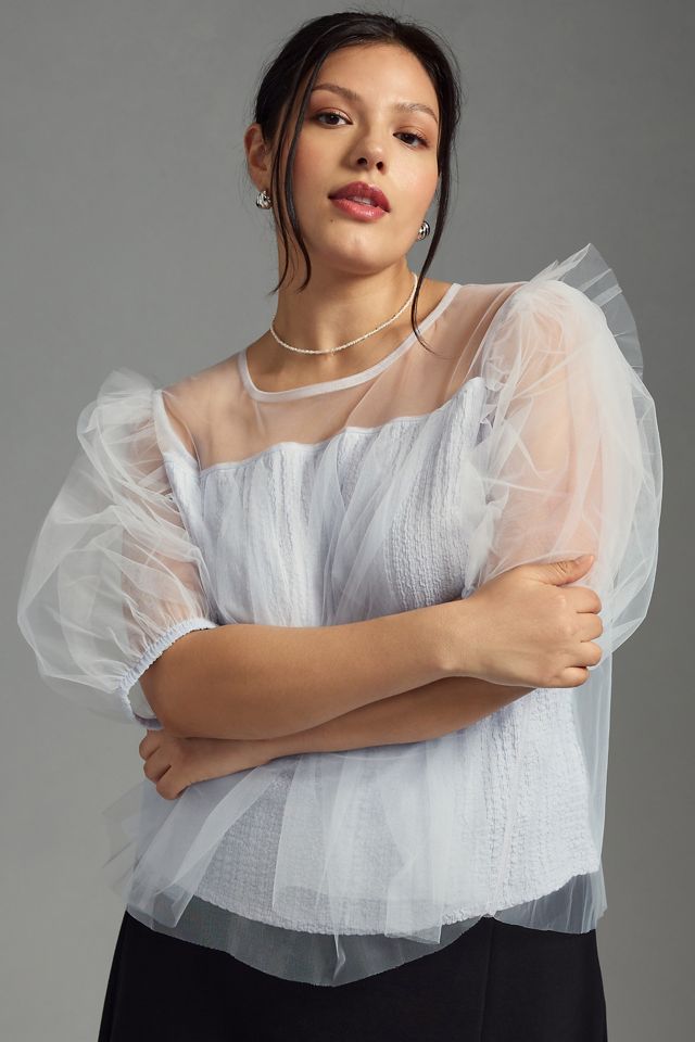 By Anthropologie Sheer Puff Sleeve Top Anthropologie