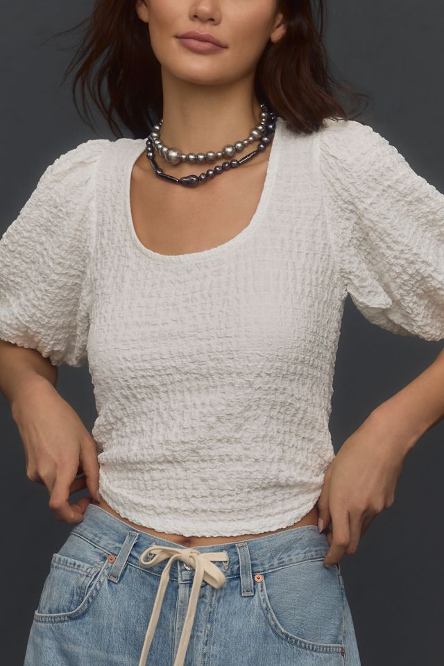Maeve Balloon-Sleeve Textured Top | Anthropologie