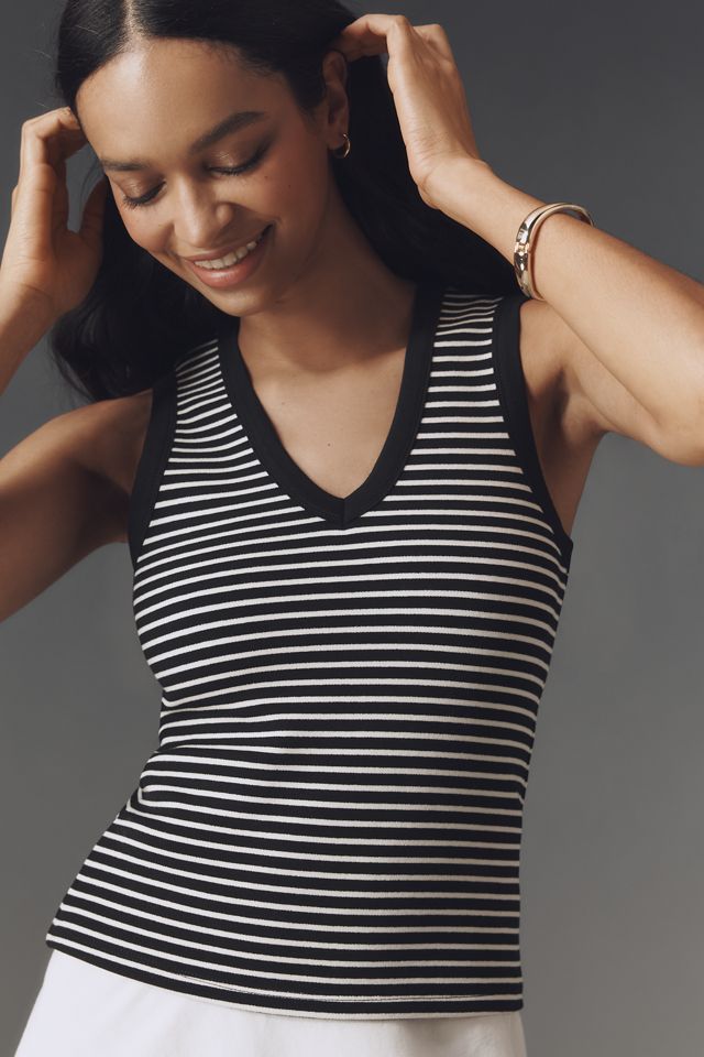 Maeve Striped V-Neck Tank Top | Anthropologie