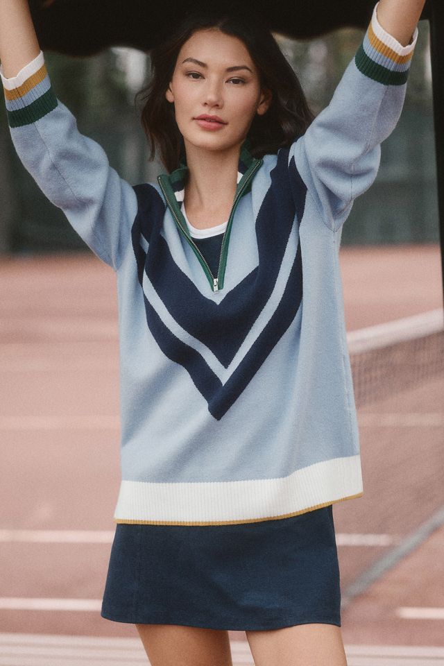 Maeve Varsity Colorblock Half-Zip Sweater | Anthropologie