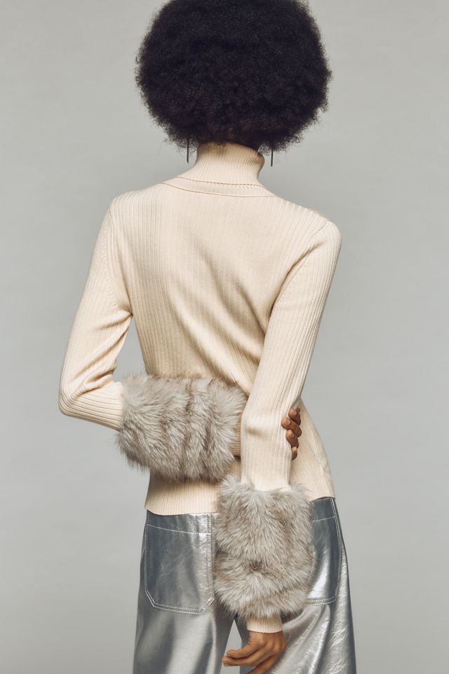 Maeve Faux-Fur Cuff Ribbed Turtleneck Jumper | Anthropologie UK
