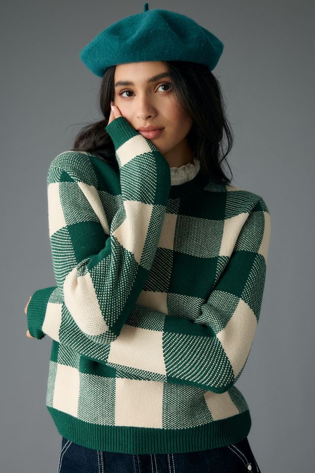 By Anthropologie Plaid Ruffle-Collar Pullover Sweater | Anthropologie