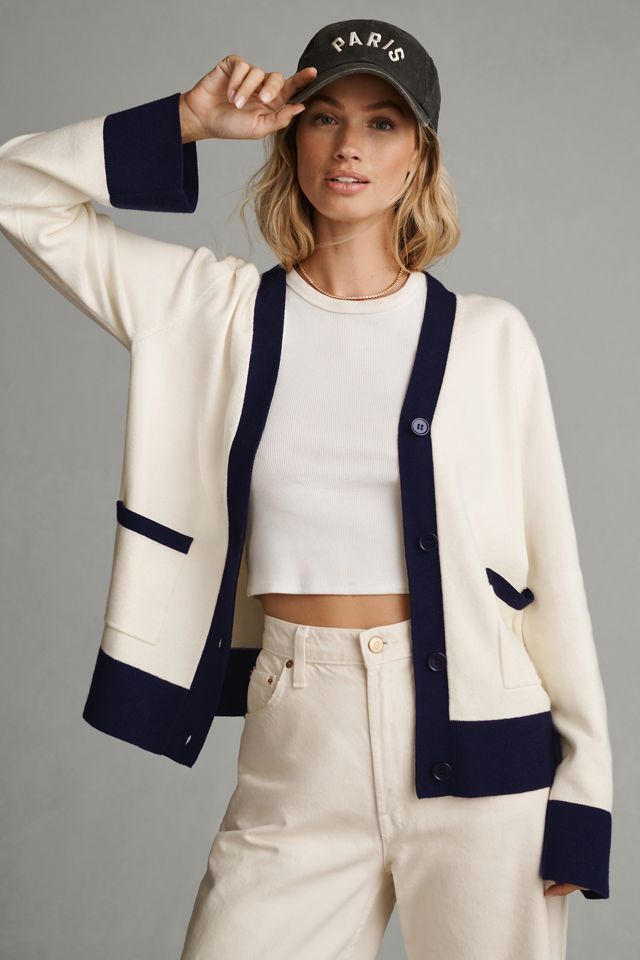 English Factory Contrast V-Neck Cardigan Sweater | Anthropologie