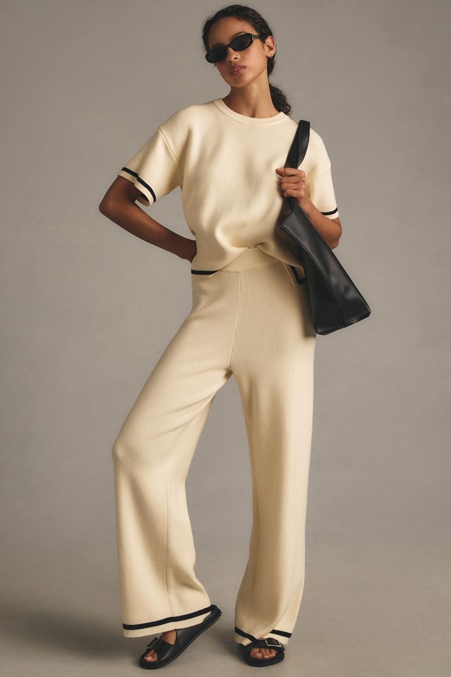 English Factory Short-Sleeve Tipped Boxy Sweater | Anthropologie