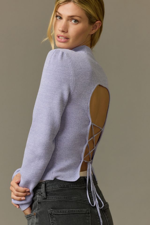 By Anthropologie Mock-Neck Lace-Up Open Back Sweater | Anthropologie