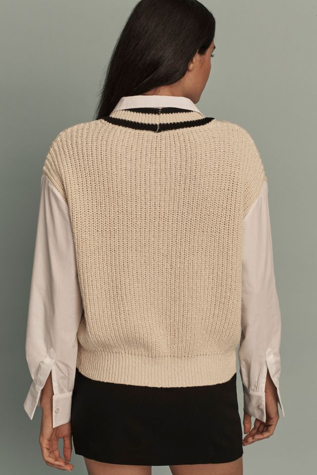 Maeve Pointelle Heart Twofer Sweater | Anthropologie
