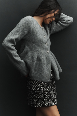 Maeve Flower-Button Peplum Cardigan Sweater | Anthropologie