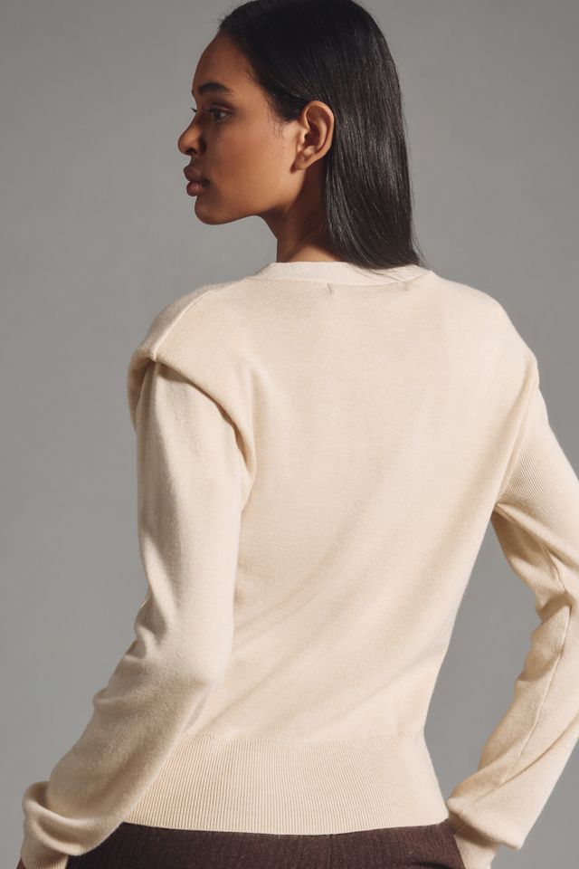 Grey Lab V-Neck Shoulder Pad Cardigan Sweater | Anthropologie