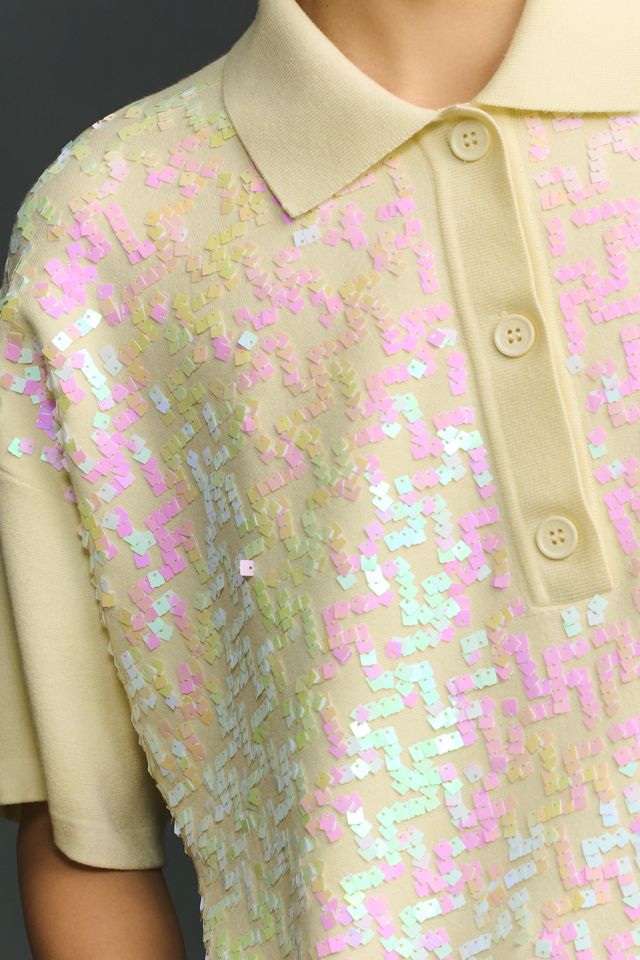 Essentiel Antwerp Glitz Sequin Polo Sweater | Anthropologie