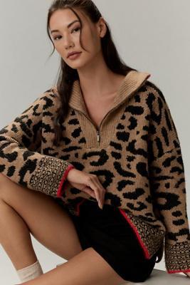 John + Jenn Printed Quarter-Zip Sweater | Anthropologie