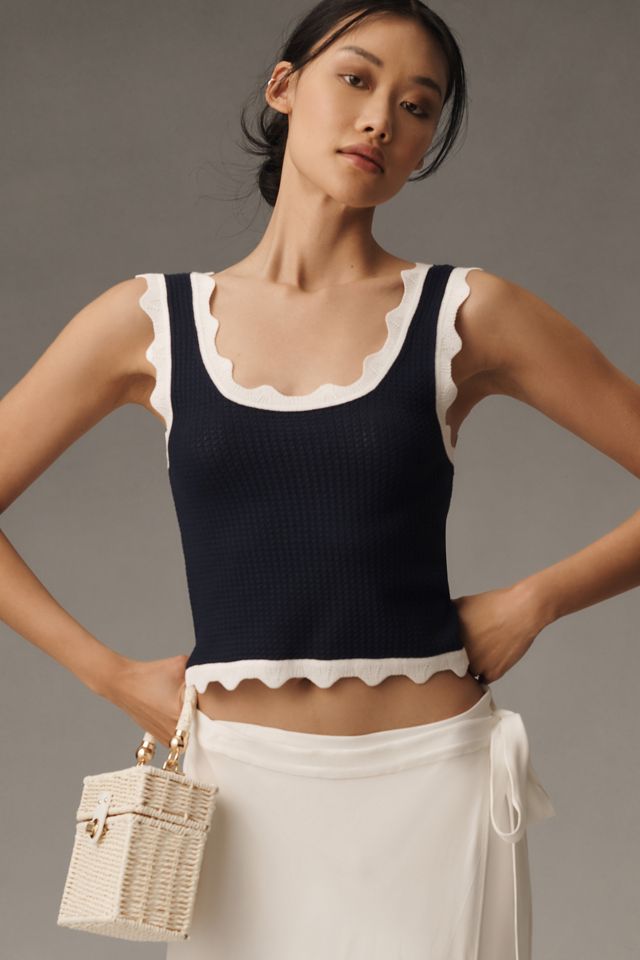 Maeve Cropped Scallop Knit Tank Top | Anthropologie UK