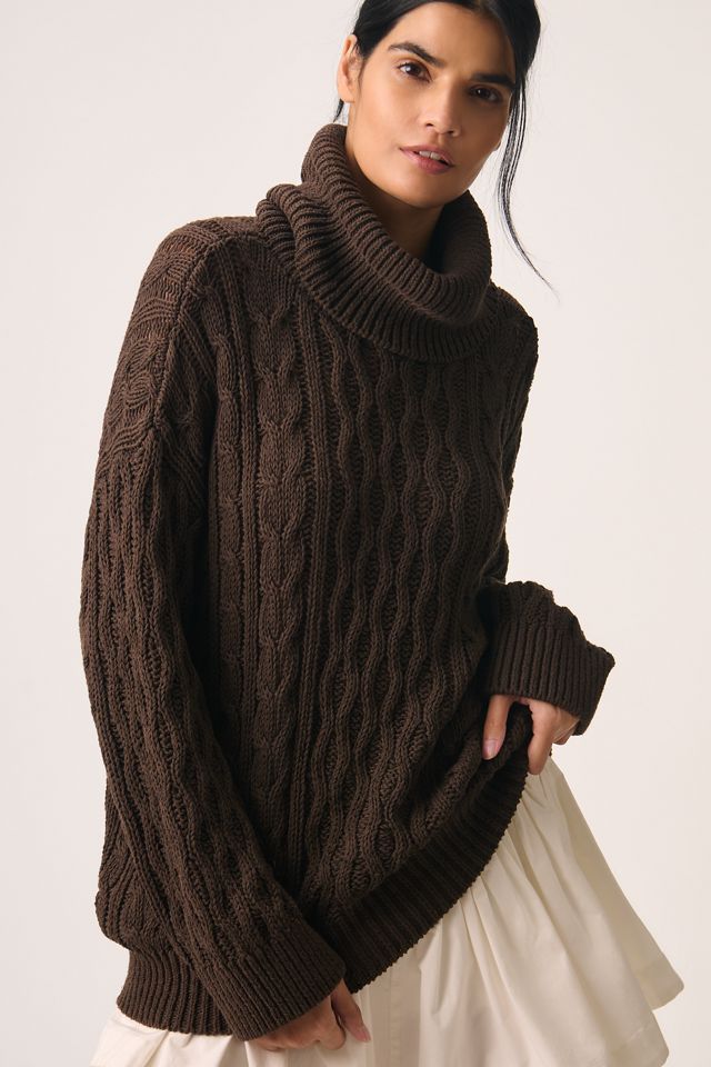 Pilcro Oversized Turtleneck Cable Sweater | Anthropologie