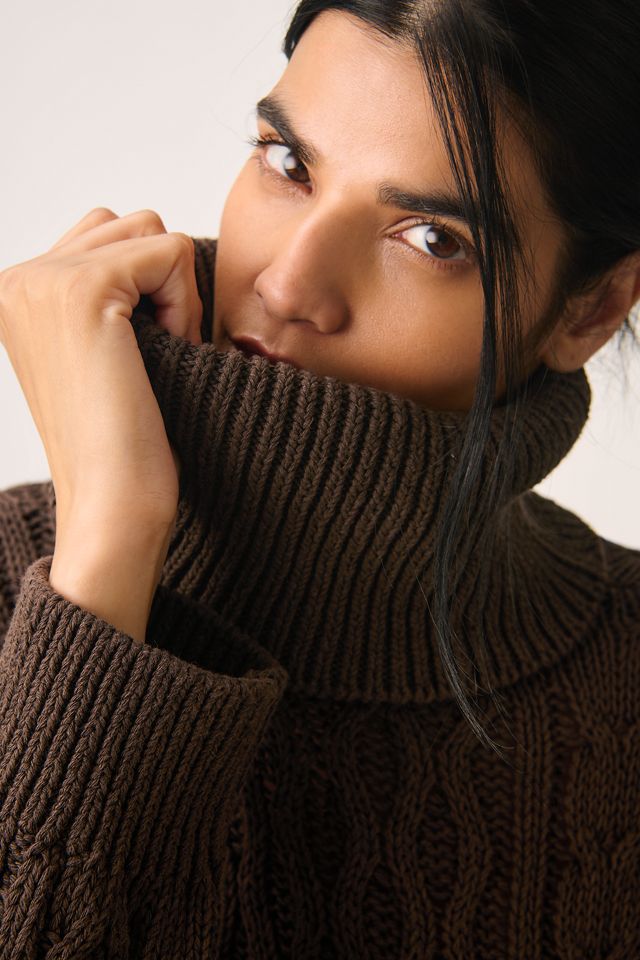 Pilcro Oversized Turtleneck Cable Sweater | Anthropologie