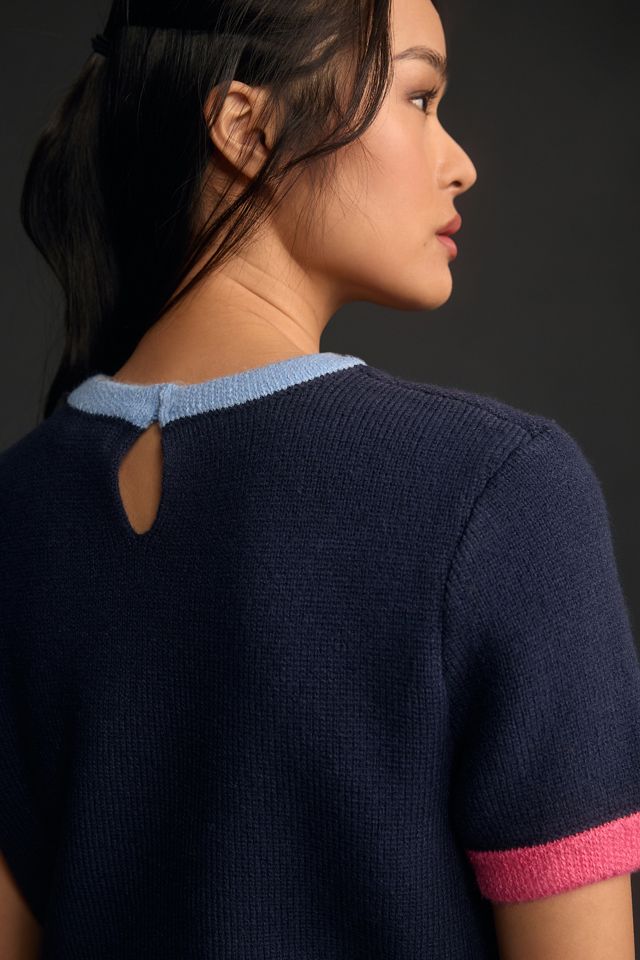 English Factory Short-Sleeve Tipped Sweater | Anthropologie