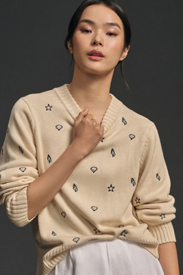 English Factory Shell Embroidered Pullover Sweater | Anthropologie