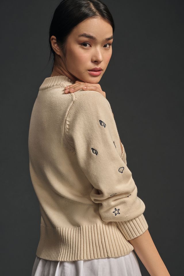 English Factory Shell Embroidered Pullover Sweater | Anthropologie