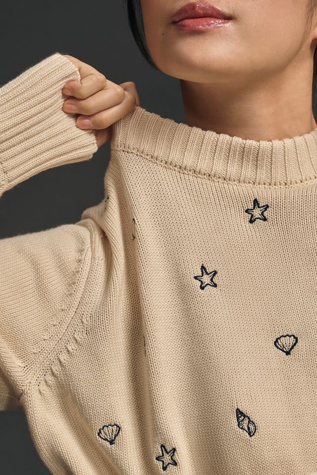 English Factory Shell Embroidered Pullover Sweater | Anthropologie
