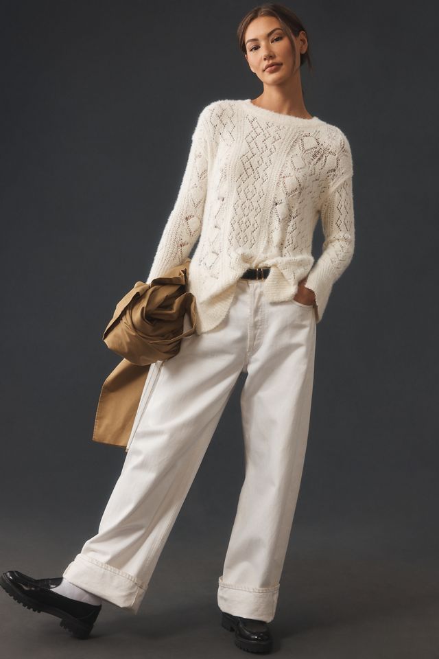 Pilcro Distressed Stitch Longline Side Slit Sweater | Anthropologie