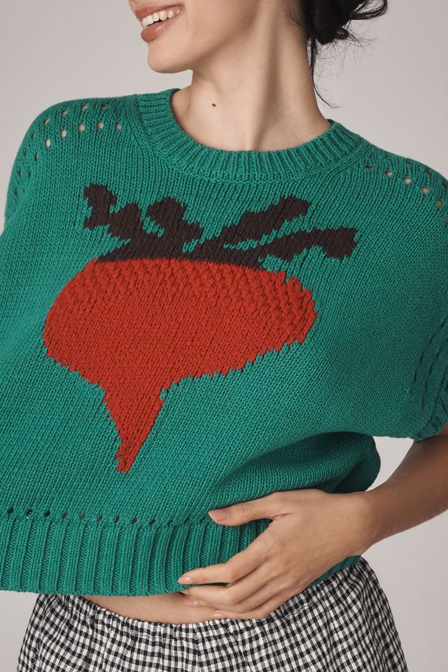 Maeve Short-Sleeve Crew-Neck Veggie Motif Graphic Sweater | Anthropologie