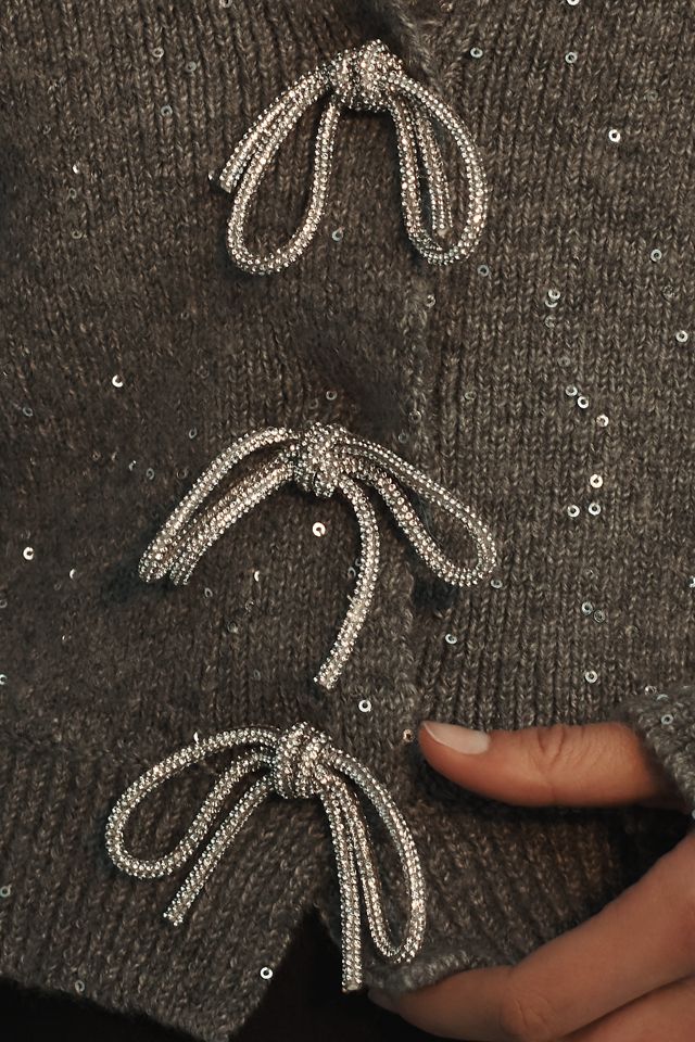 Maeve Shiny Bow Cardigan Sweater | Anthropologie