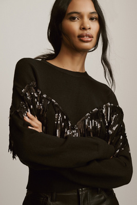 By Anthropologie Sequin Fringe Pullover Sweater | Anthropologie
