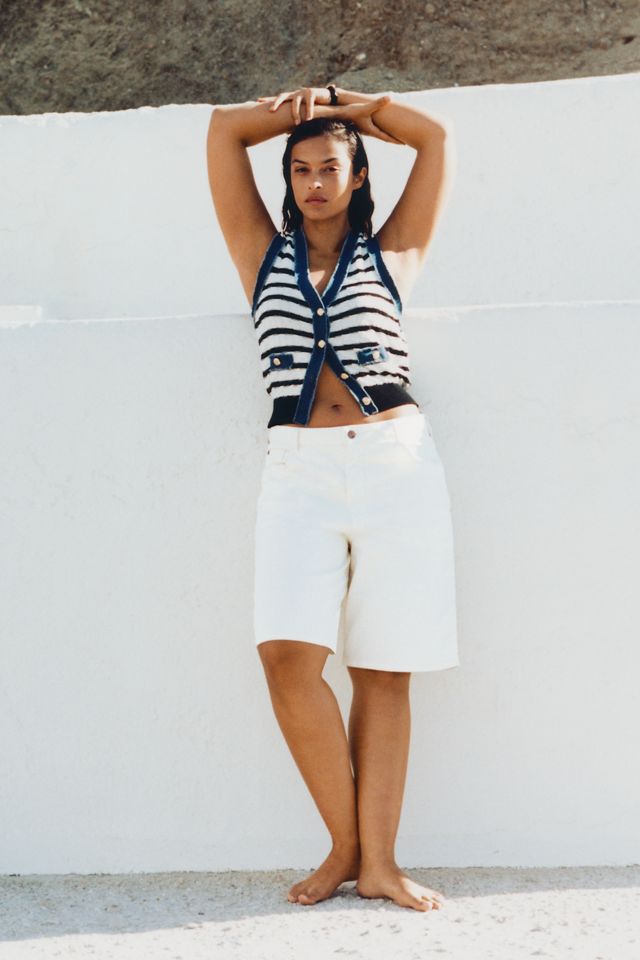 NVLT Pointelle Denim Mixed Vest | Anthropologie